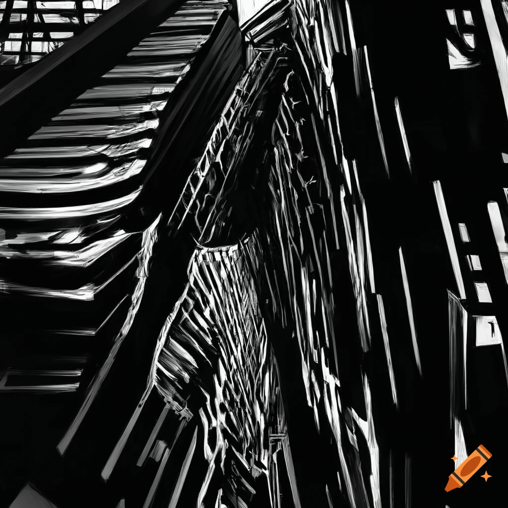 Futuristic architectural drawing with black and white geometric shapes ...