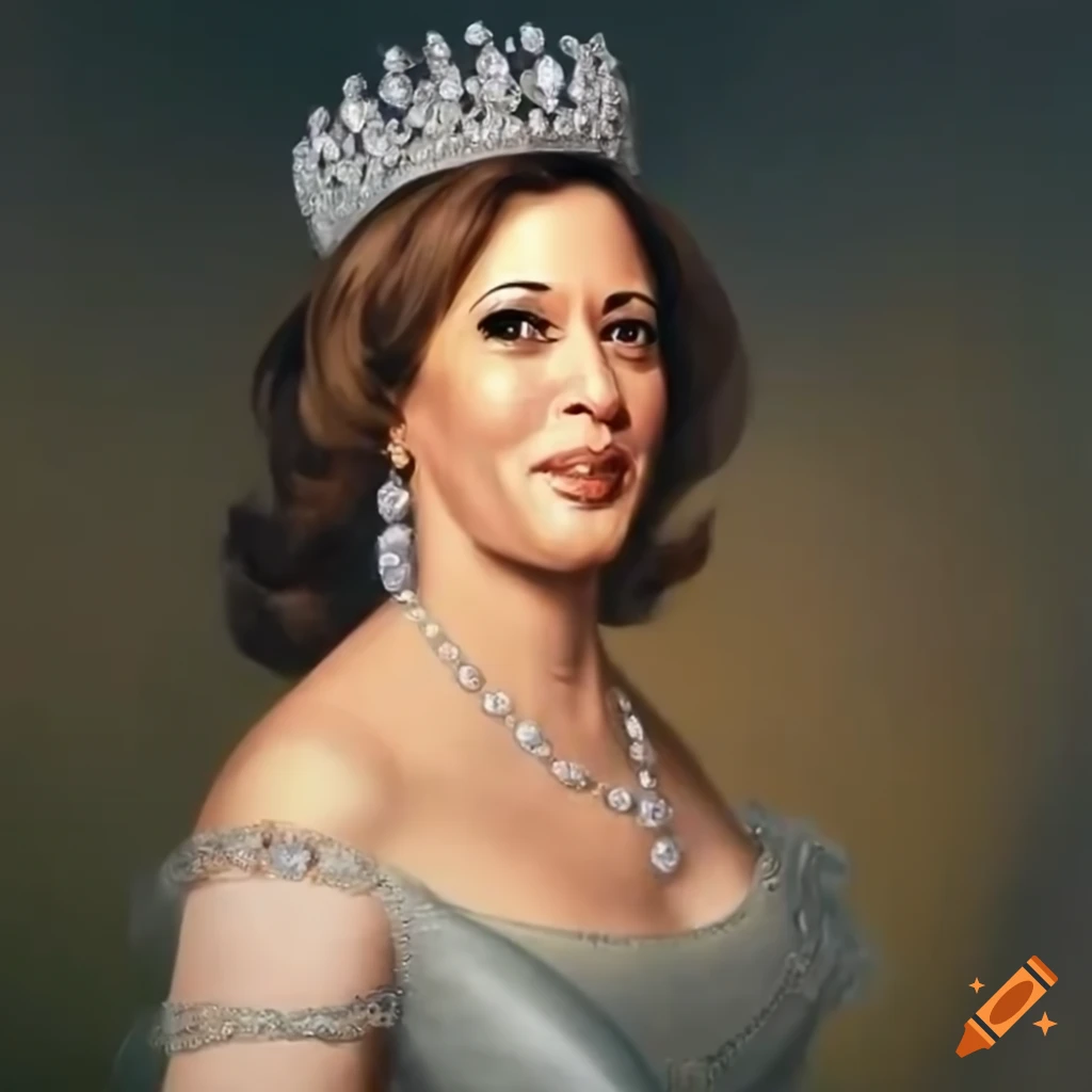 Portrait of queen kamala harris in regal attire and tiara on Craiyon