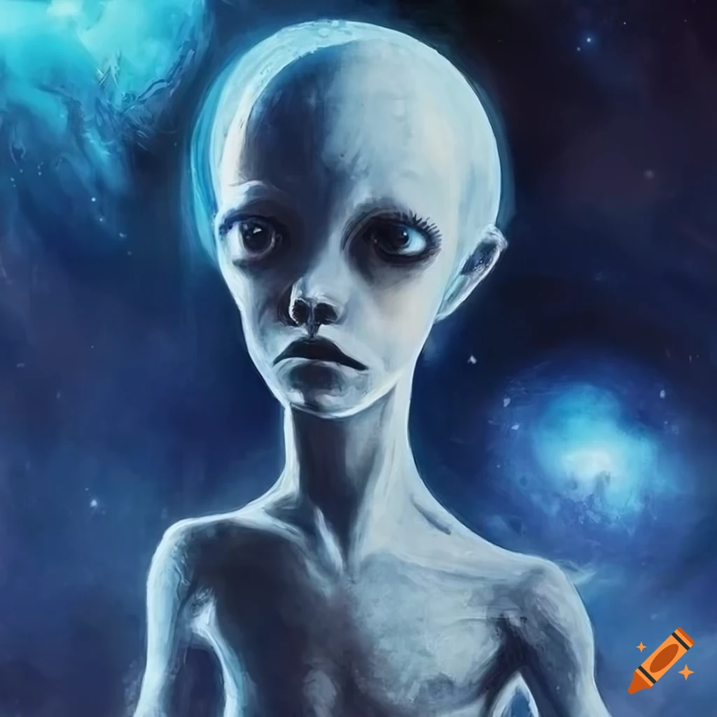 Magnificent aliens and child contemplating Earth from a distant planet ...