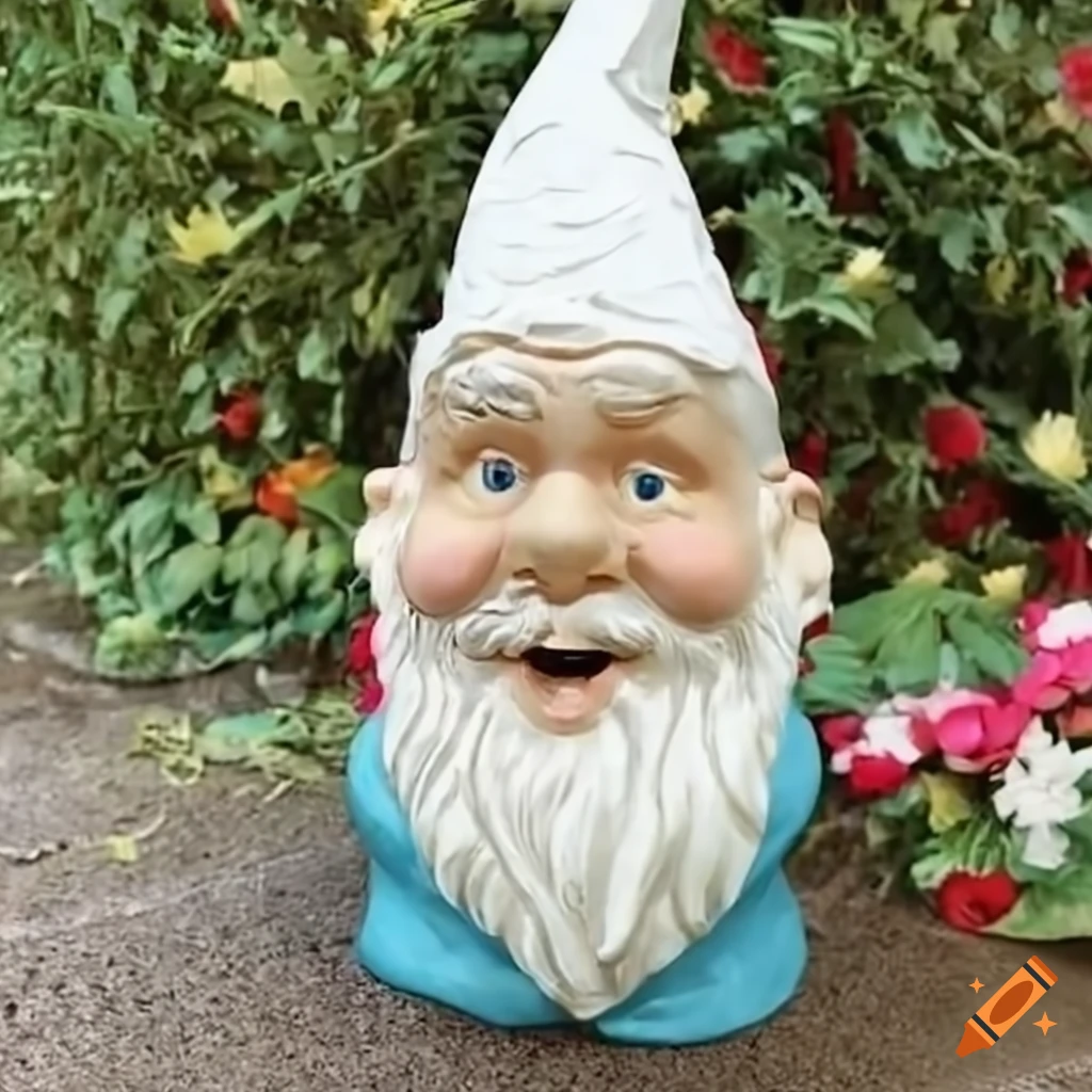 Garden gnome with a pointy white hood in a European setting on Craiyon