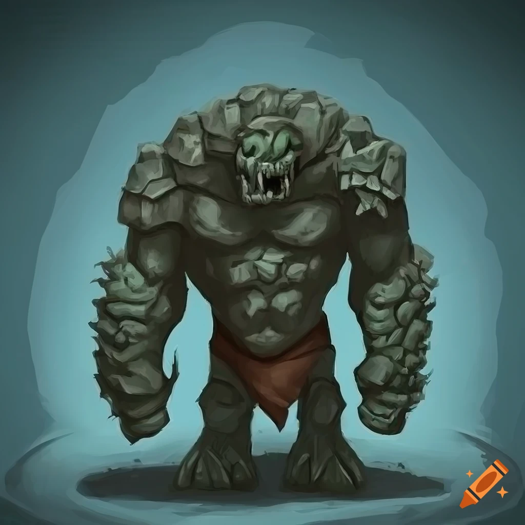 Aggressive stone golem in a dungeons and dragons style fantasy art ...