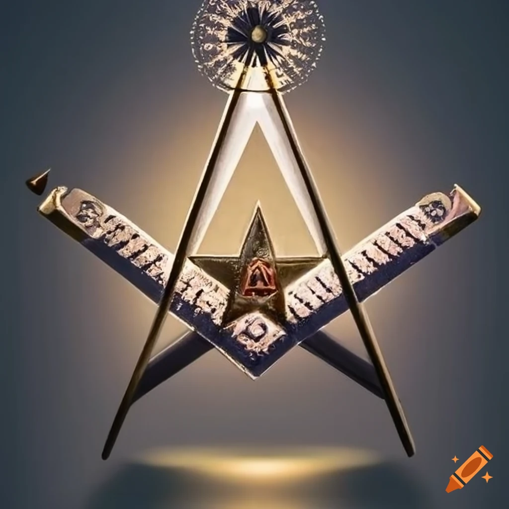 Masonic square and compass with a 5 pointed star design on Craiyon