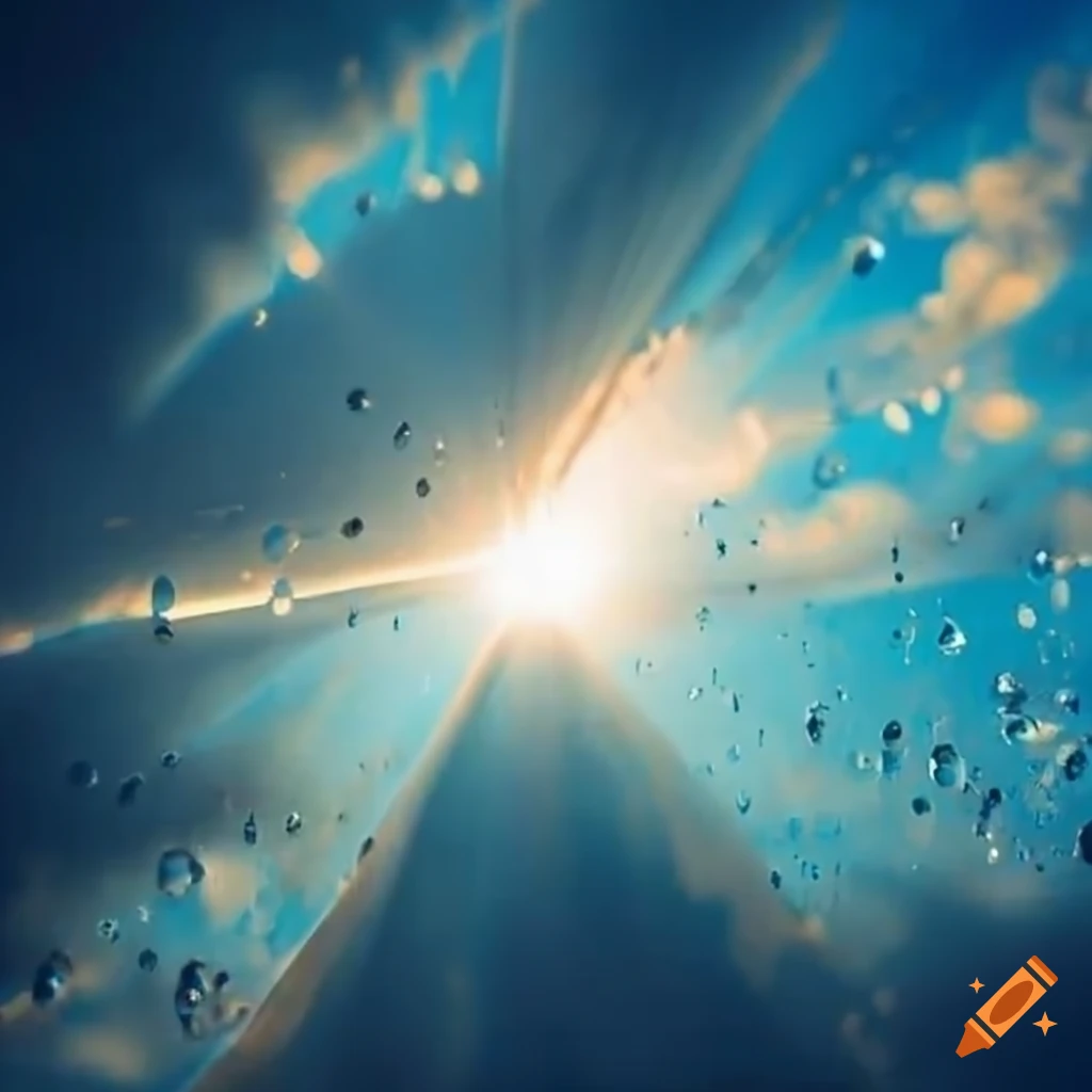 Sunlight rays through raindrops in a blue sky on Craiyon