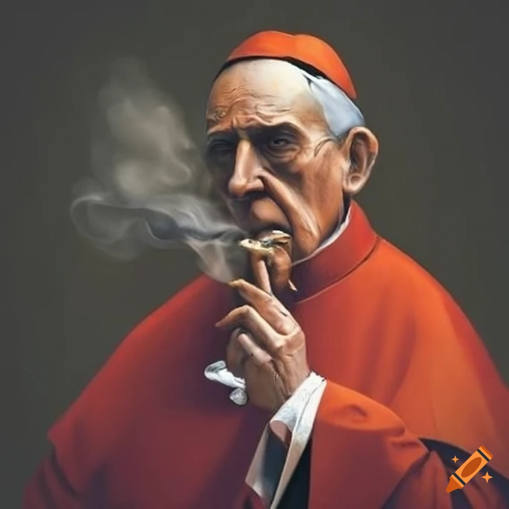 Catholic cardinal enjoying a cigar on Craiyon