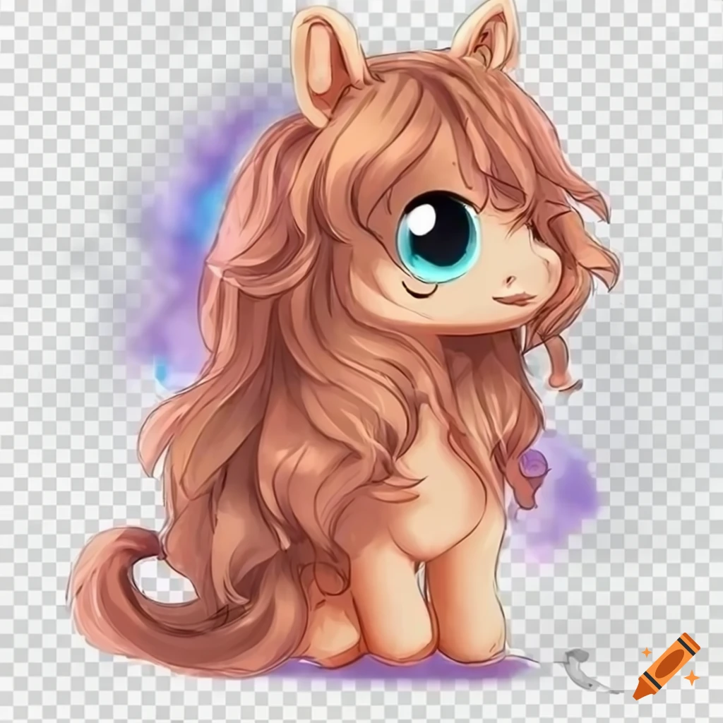 Fluffy pony chibi with long mane and tail in a cute cartoon style on ...