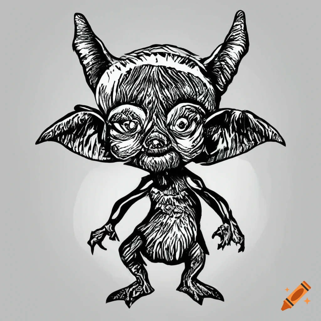 Cute black and white line drawing of a leaf goblin pixie on Craiyon
