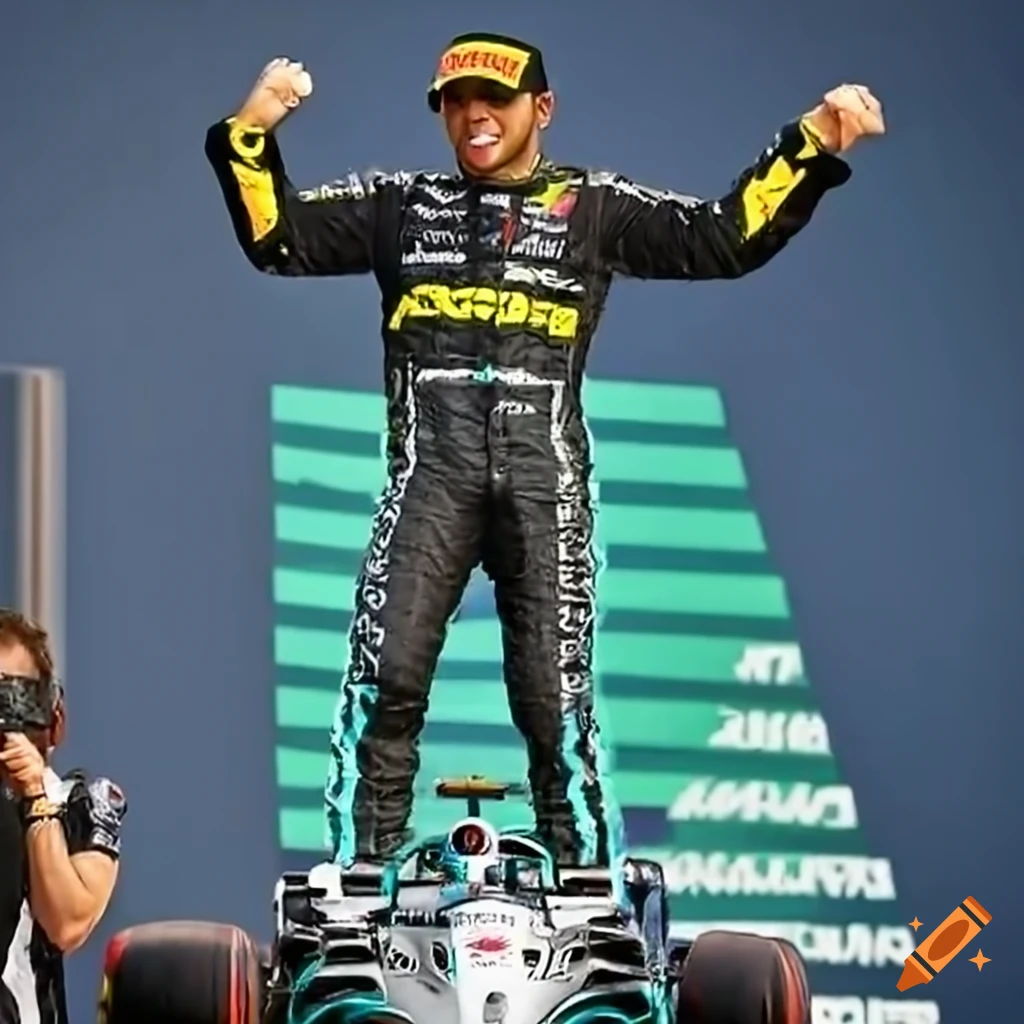 Lewis Hamilton victorious on the podium in his 2024 team race suit on ...