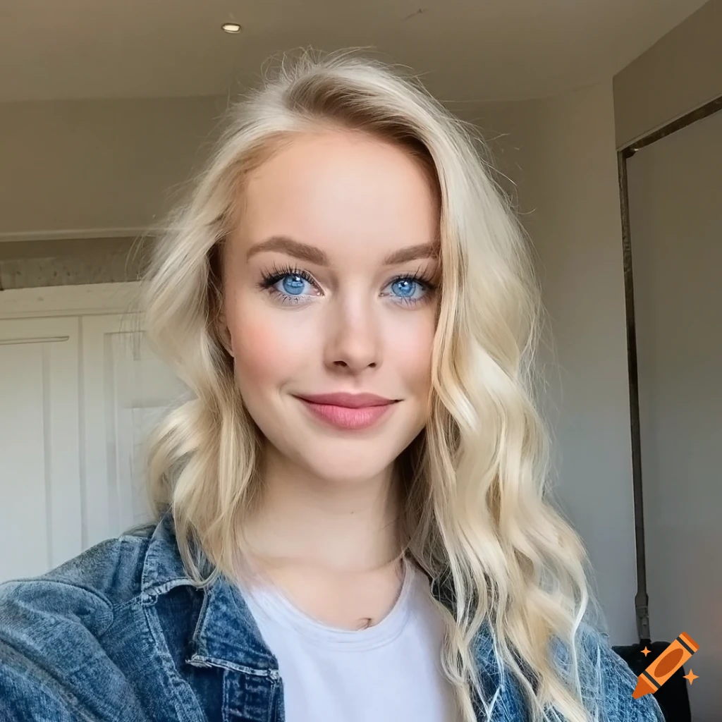 Portrait of a friendly nordic girl with blue eyes and blonde hair on Craiyon