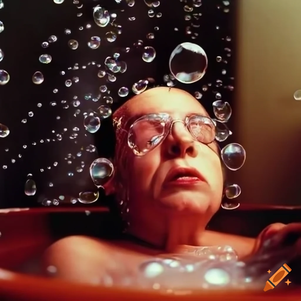 Vintage tv-movie scene of watching static-filled tv in a bathtub with ...