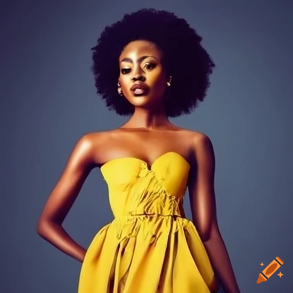 Stunning young african woman in yellow modern maxi dress living her ...