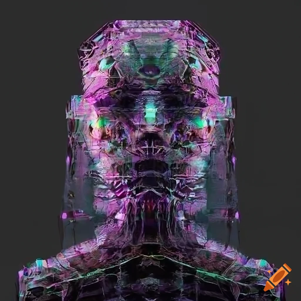 Futuristic transparent face with solid spirit inside, industrial ...