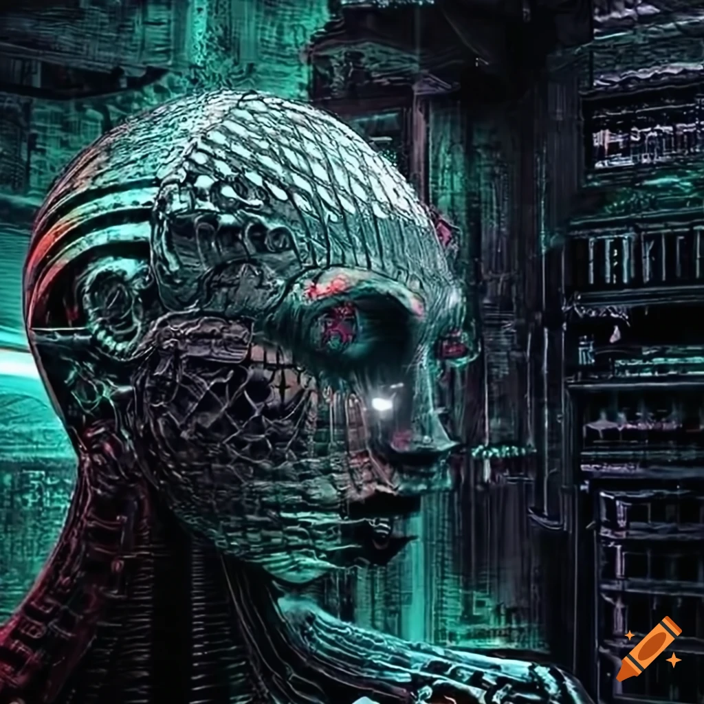Surrealist aliens in a giger spaceship with futuristic ai technology on ...