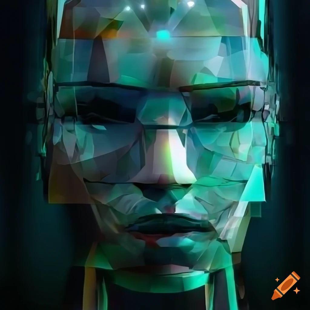 Futuristic transparent face with solid spirit inside, abstract ...
