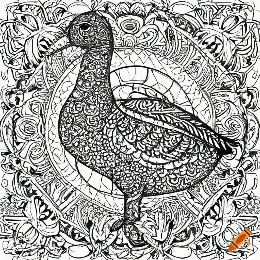 Mandala full body animal duck coloring page for adults in black and ...