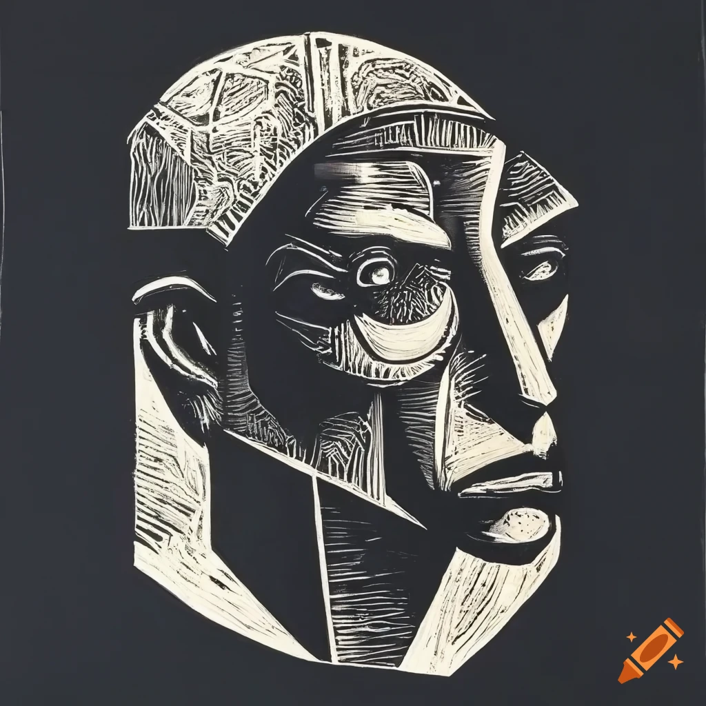 Depressed man portrait in black and white with cubism style on Craiyon