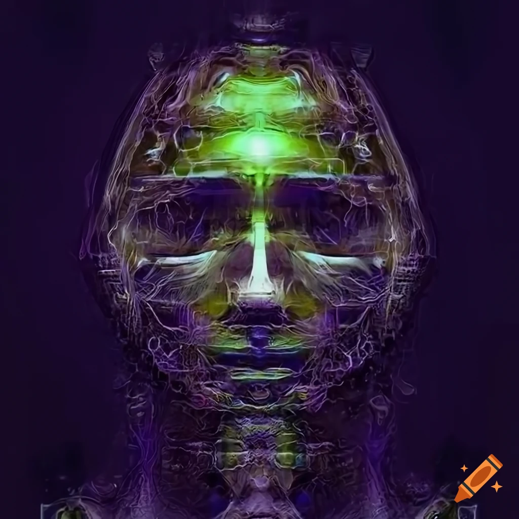 Futuristic transparent face with a solid spirit inside, futuristic ...