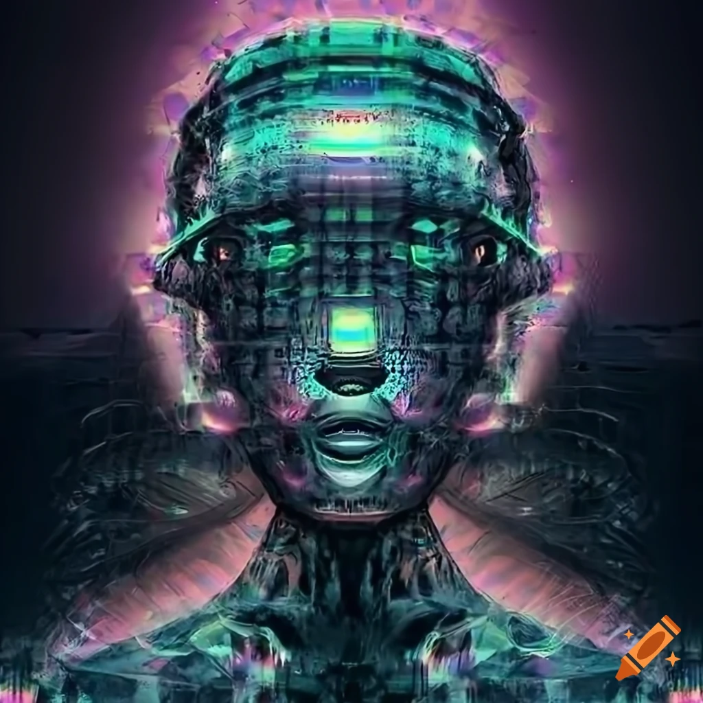 Futuristic transparent face with a solid spirit inside, futuristic ...
