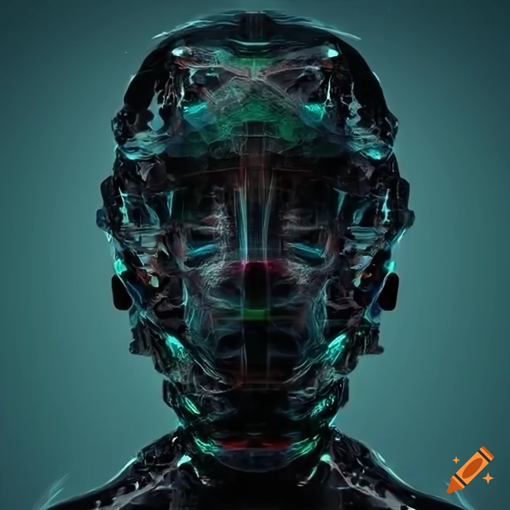 Futuristic transparent face with solid spirit inside, abstract ...