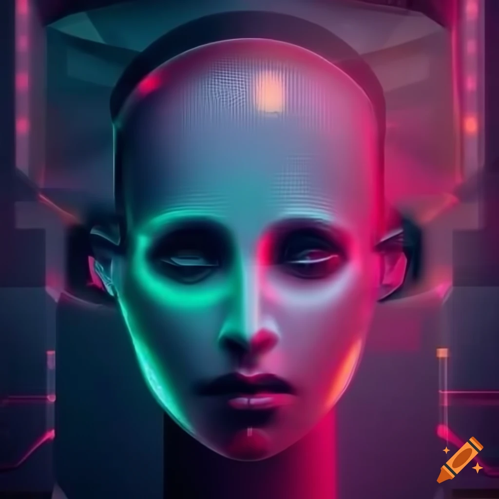 Futuristic transparent face with solid spirit inside, abstract ...