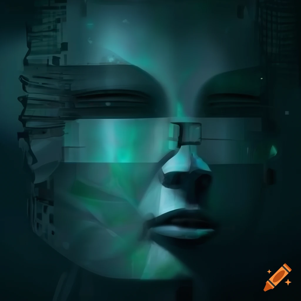 Transparent futuristic face with solid spirit inside, abstract ...