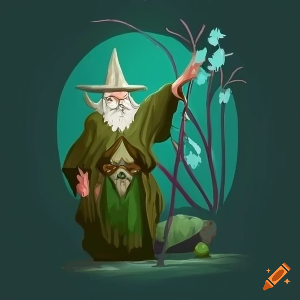 Nature-loving wizard surrounded by cool plants - logo design on Craiyon