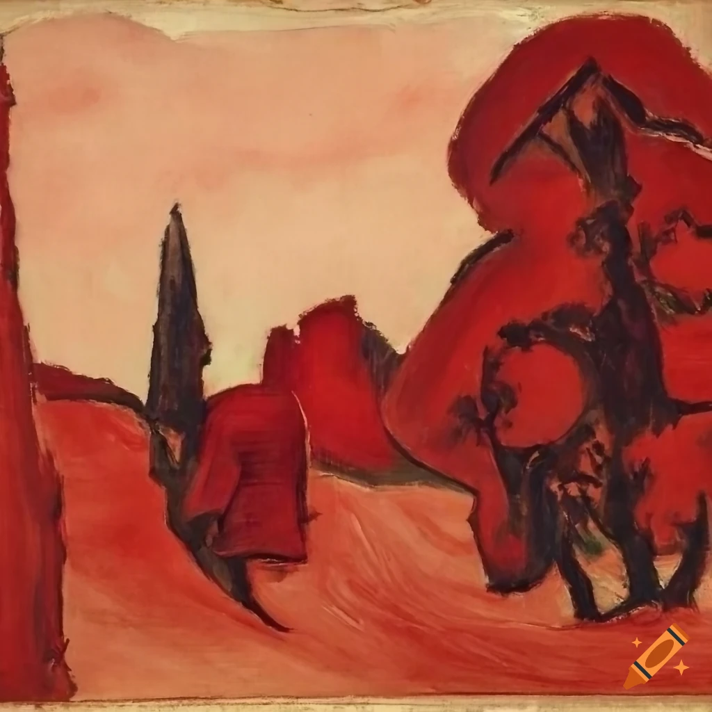 Dramatic trees landscape in expressive drawing and oil painting style ...