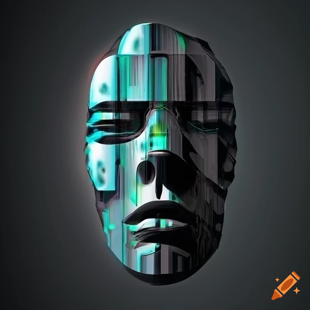 Futuristic transparent face with a solid spirit inside, futuristic ...