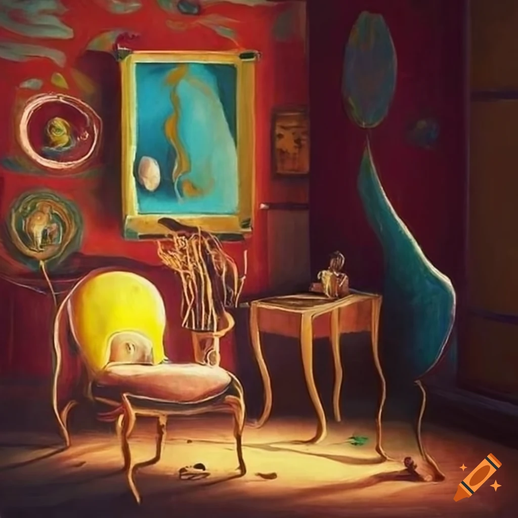 Surrealist style artwork in a morning room on Craiyon