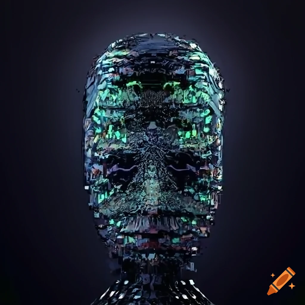 Transparent face with a solid spirit inside, futuristic and geometric ...
