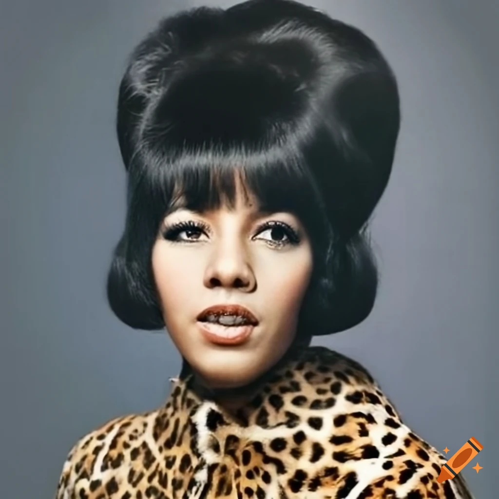 Estelle bennett of the ronettes in 60s fashion with a leopard coat in a ...