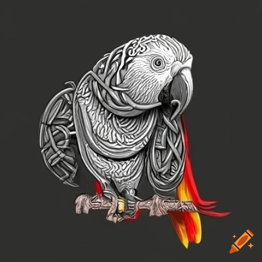 Intricate African Grey Parrot tattoo design with Scandinavian tribal ...