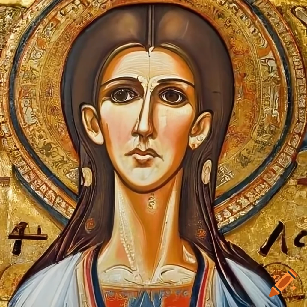 Greek painted medieval icon of celine dion in paris on Craiyon