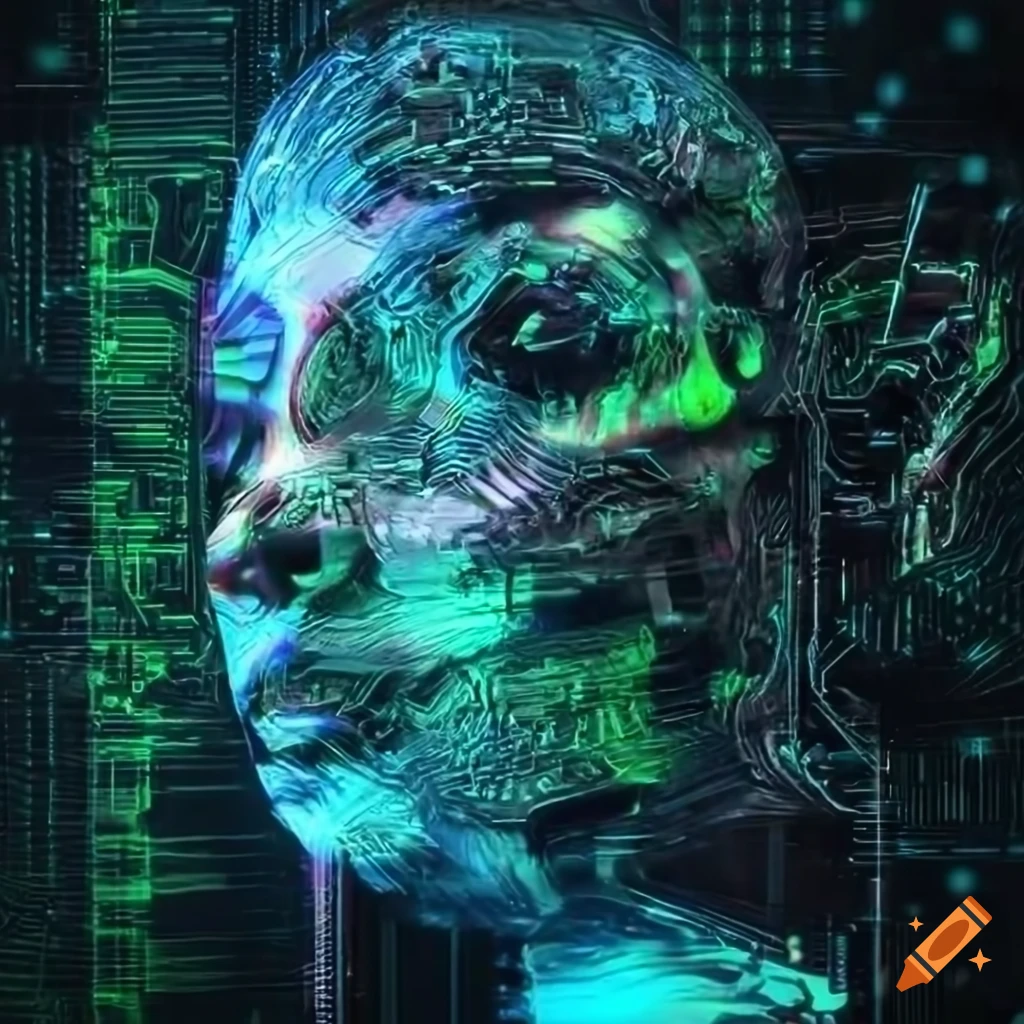 Futuristic transparent face with solid spirit inside, geometric ...