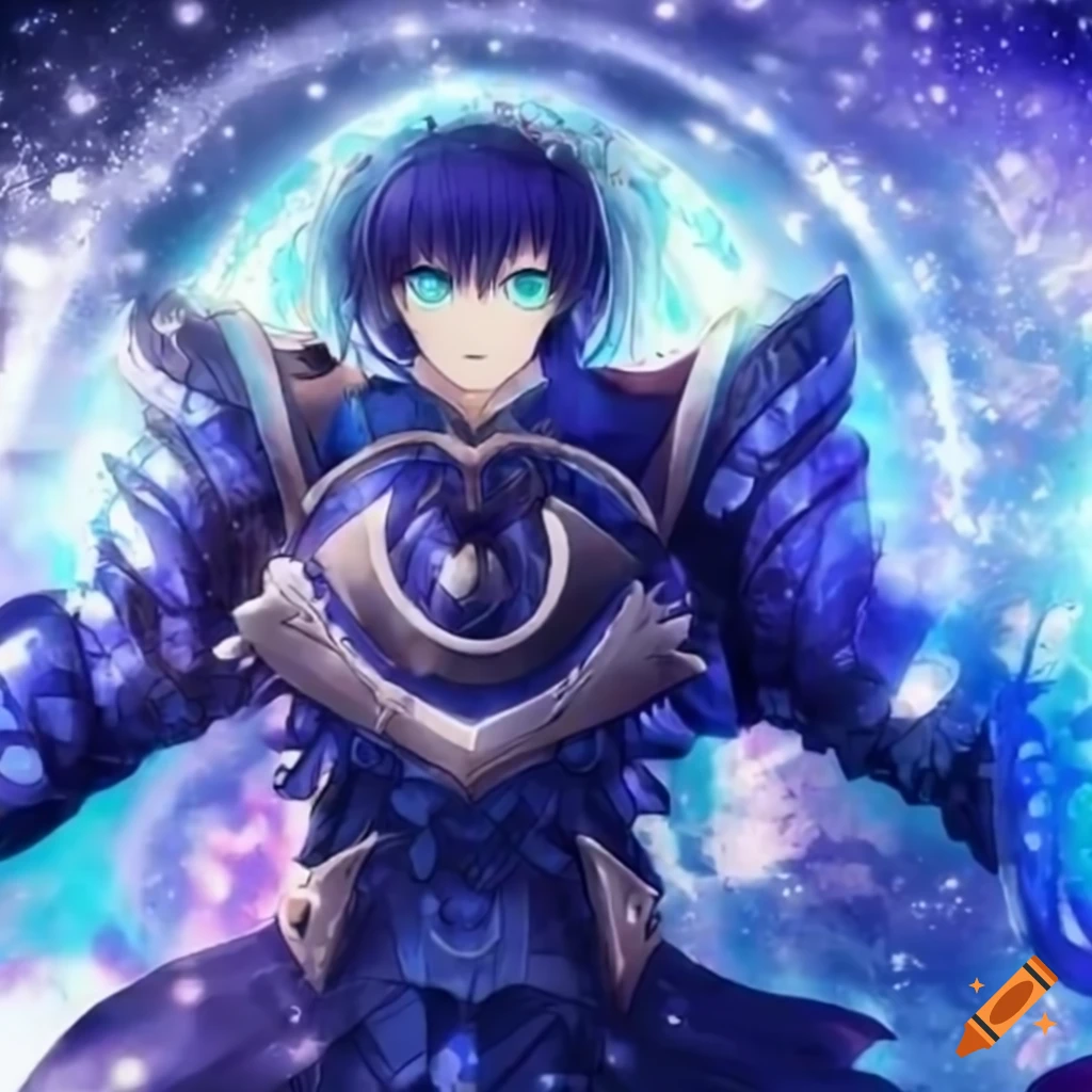 Anime commander in shiny armor with Gemini moon eclipse robe on Craiyon