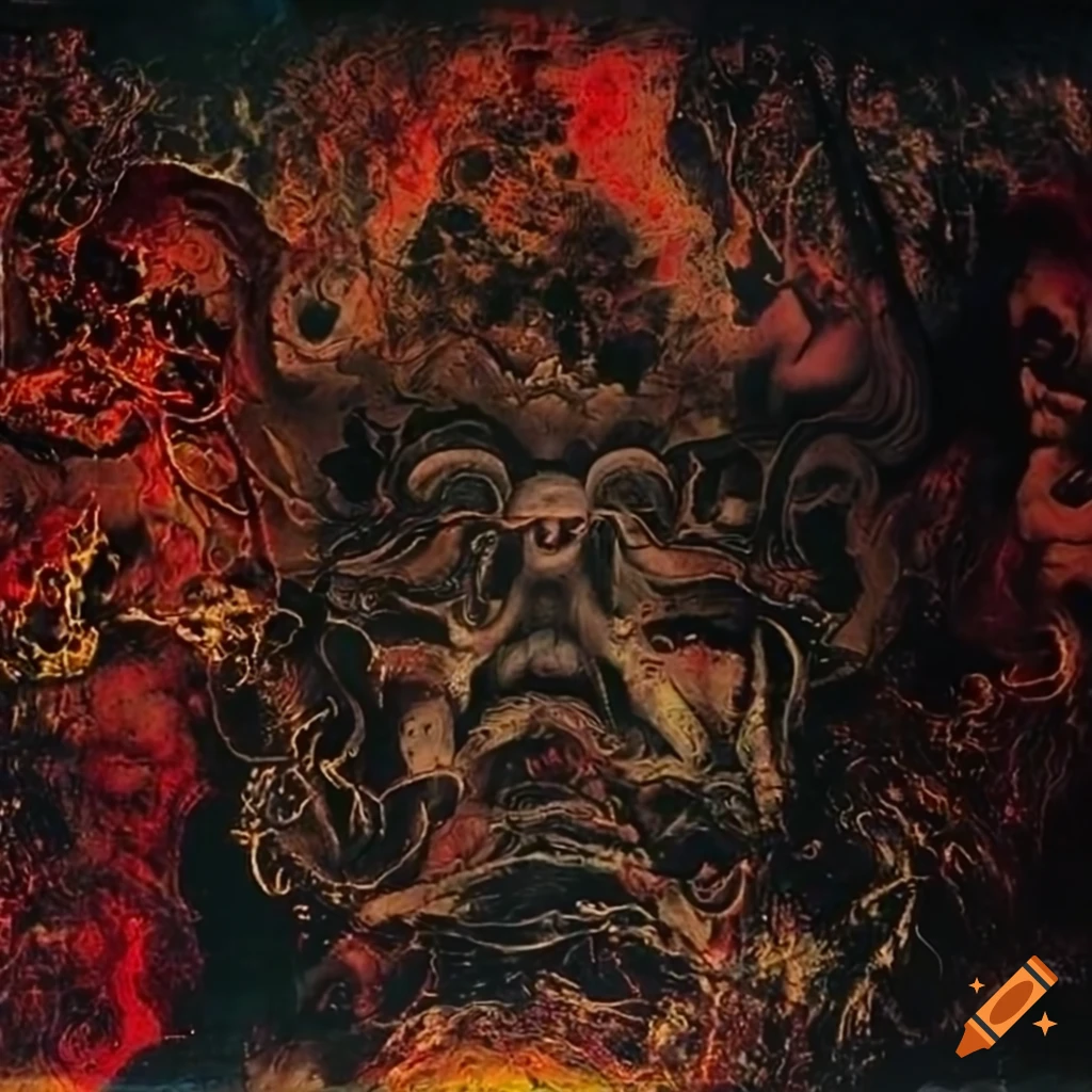 Baroque baron inside a pandemonium landscape inspired by John Martin, Giger's acid rock esoteric ...