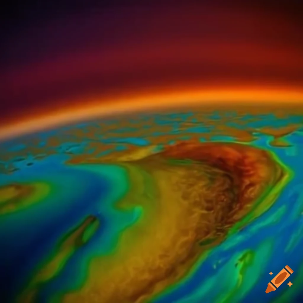 Multicolored alien ocean on metallic planet's surface on Craiyon