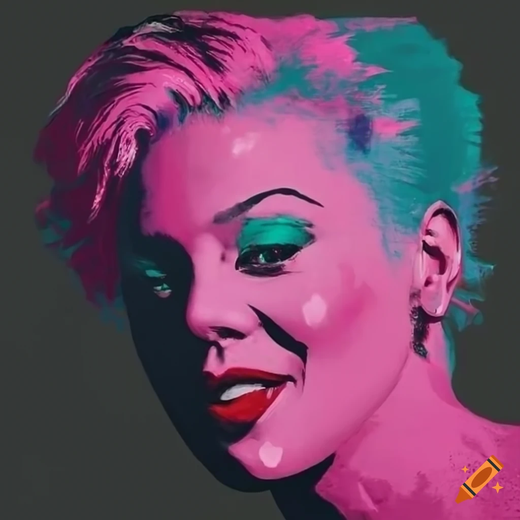 Portrait of singer Pink in Andy Warhol pop art style on Craiyon