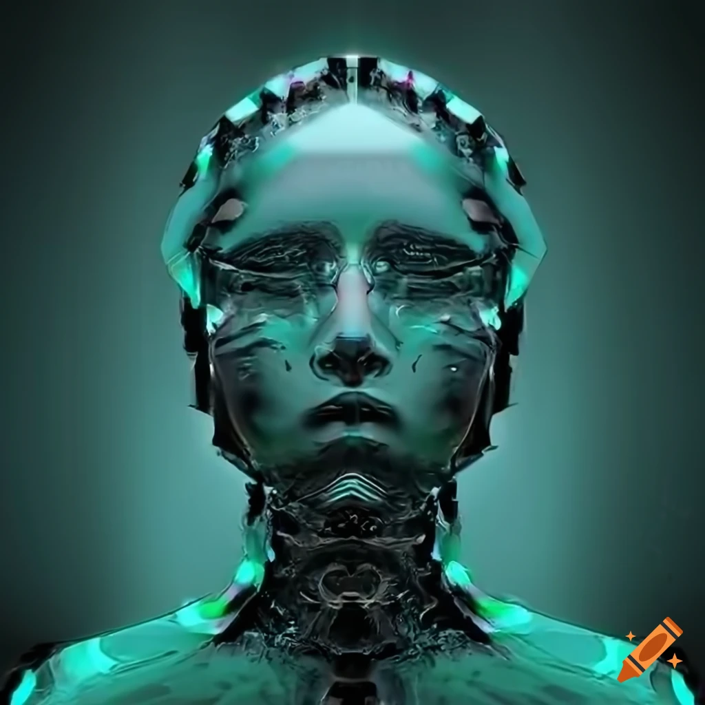 Futuristic transparent face with solid spirit inside and factory smog ...