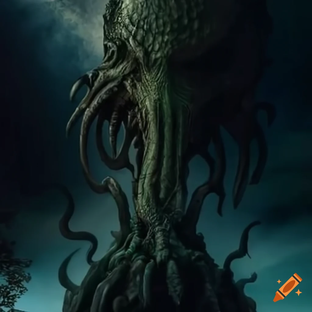 Colossal Cthulhu emerging from a rift on Craiyon