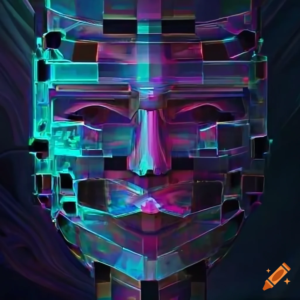 Futuristic transparent face with solid spirit inside, geometric ...