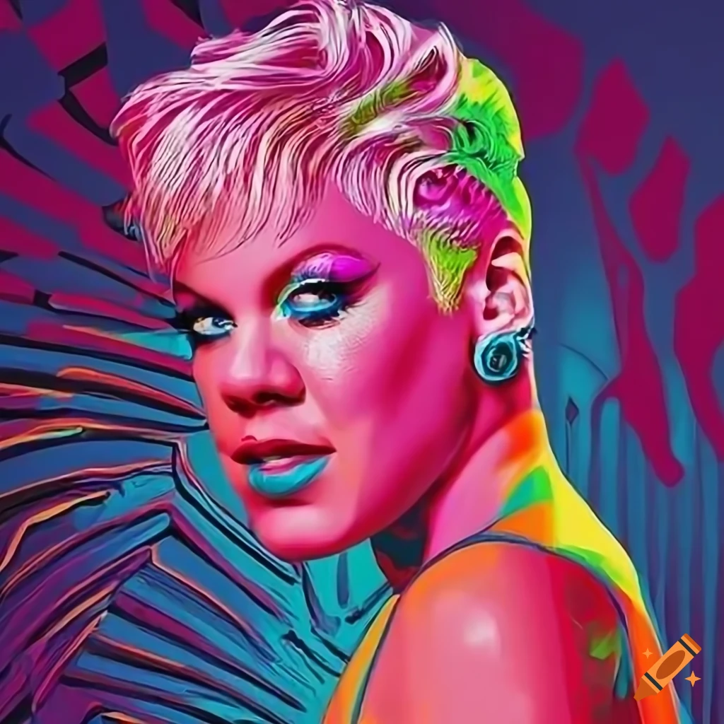 Vibrant pop art portrait of singer pink in eduardo paolozzi's style on ...