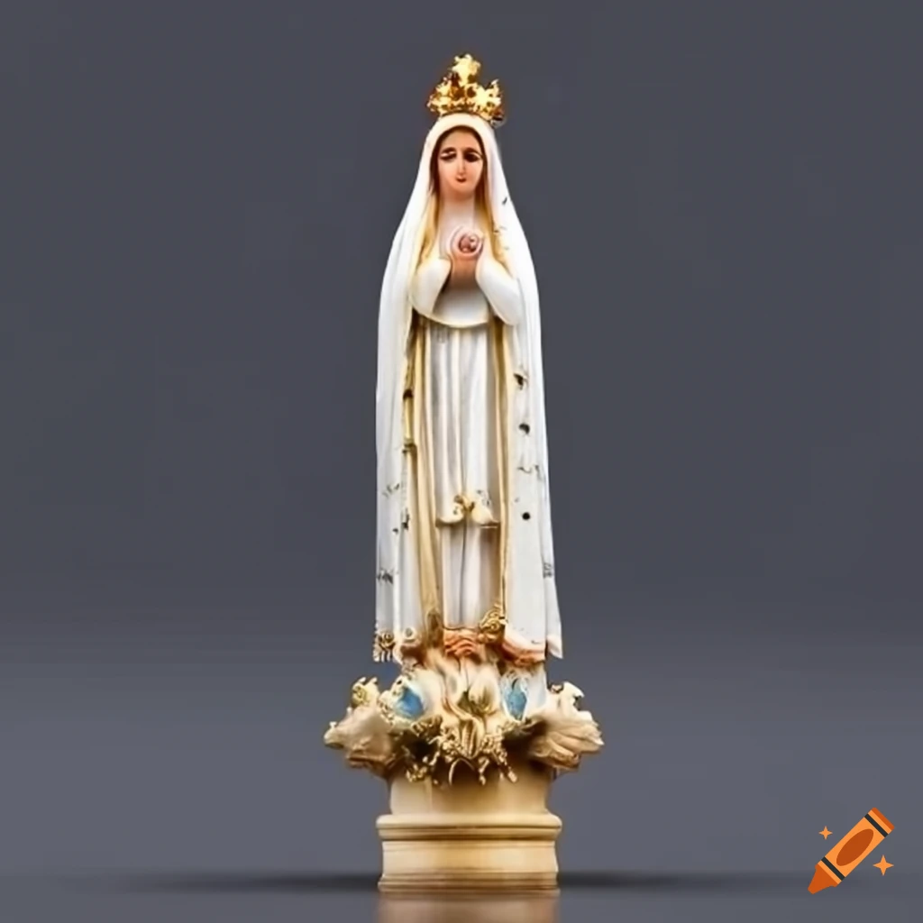Intricately detailed Our Lady of Fatima statue on a pillar on Craiyon