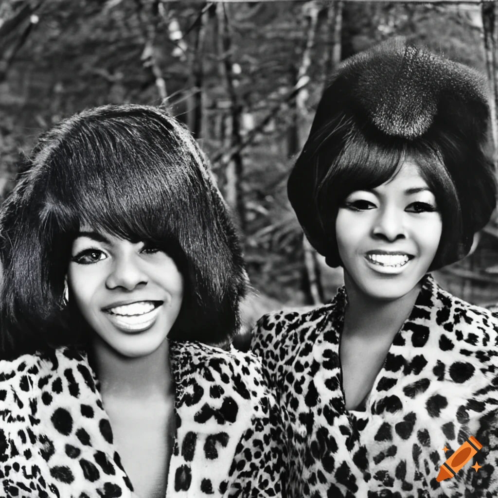 Estelle Bennett of The Ronettes in 60s leopard coat surrounded by snow ...