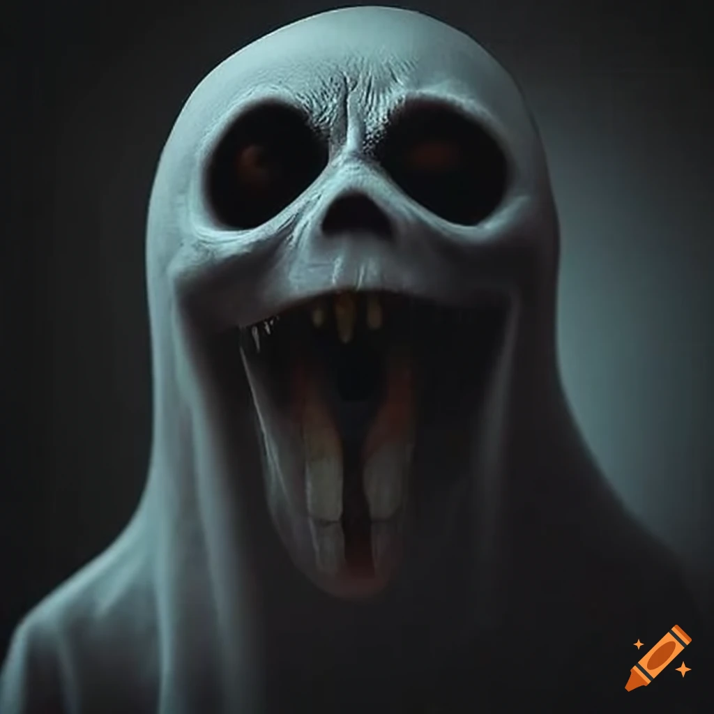 Scary ghost face with big teeth and hollow eyes on Craiyon