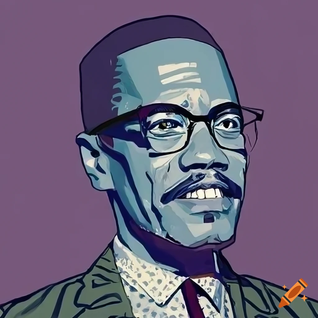Stylized portrait of Malcolm X as a thoughtful Pop Art comic book hero ...