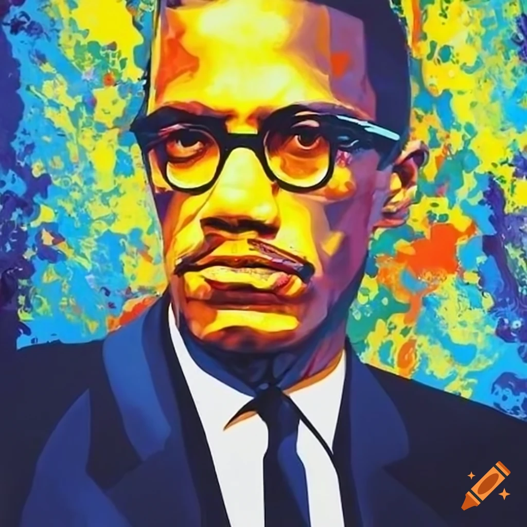 Powerful portrait of Malcolm X in Peter Max style with bright colors on ...