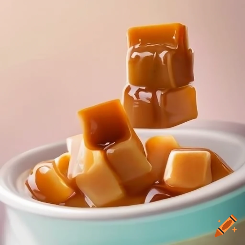 Pistachio and caramel cubes in a bathtub on Craiyon
