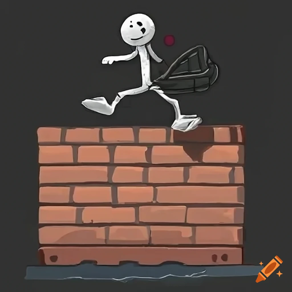 Stickman building a wall with brick, hard work pays off on Craiyon