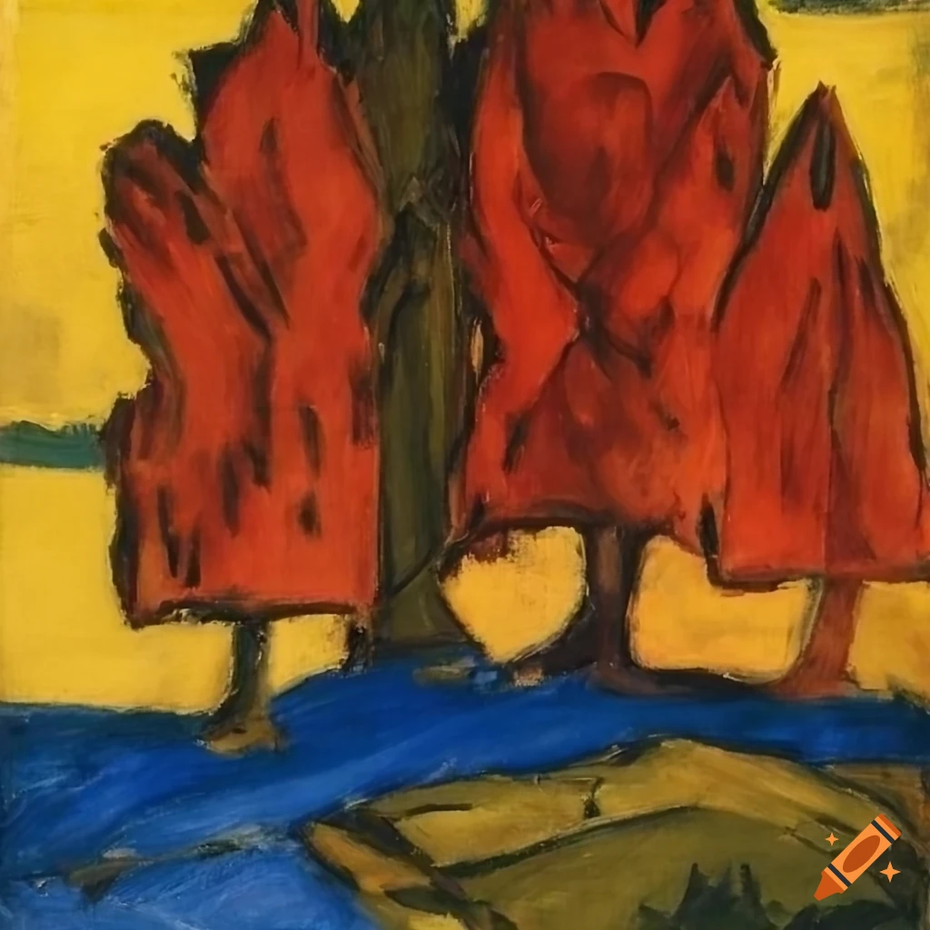 Proud trees in a wisconsin fall landscape with expressive oil painting ...