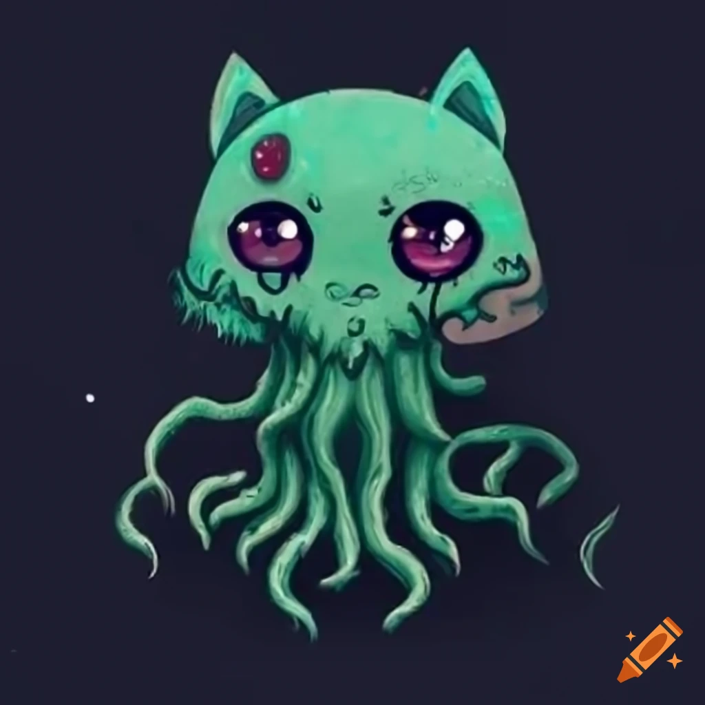 Cthulhu in kawaii style wearing a cat ear headband on Craiyon